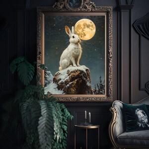 Snow Bunny Art Print, White Rabbit Hare, Winter Christmas Holiday ...