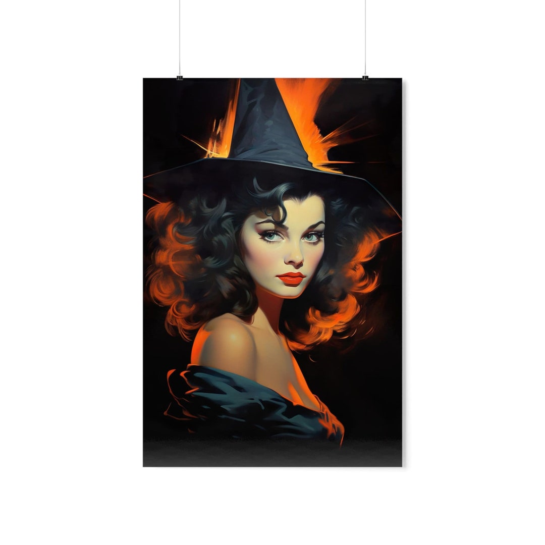 Witch Pin-up Poster Vintage Halloween Glamour Burlesque Art Print Wall ...