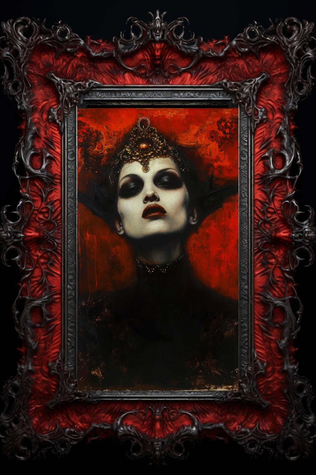 Blood Queen Art Print, Home Wall Decor, Vampire Countess Monarch, Dark ...