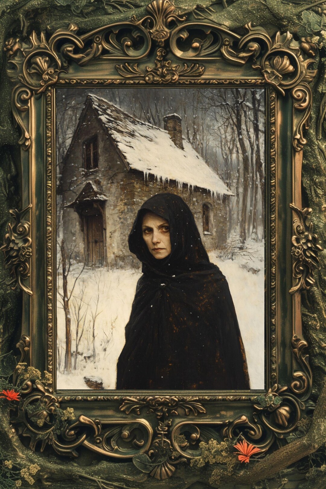 Winter Witch Art Print, Yule Solstice Christmas Artwork, Magic ...