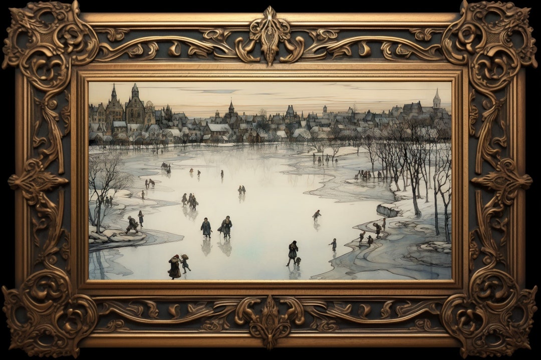 Yuletide Ice Skating Art Print Poster Wall Home Decor Fantasy Old World ...
