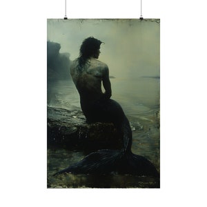 Merman Art Print, Gothic Dark High Fantasy, Aquatic Water Ocean Sea ...