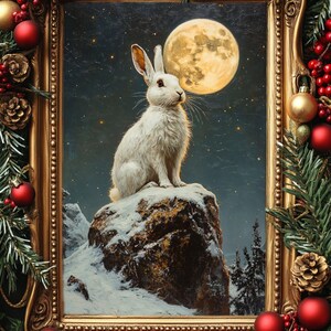 Snow Bunny Art Print, White Rabbit Hare, Winter Christmas Holiday ...