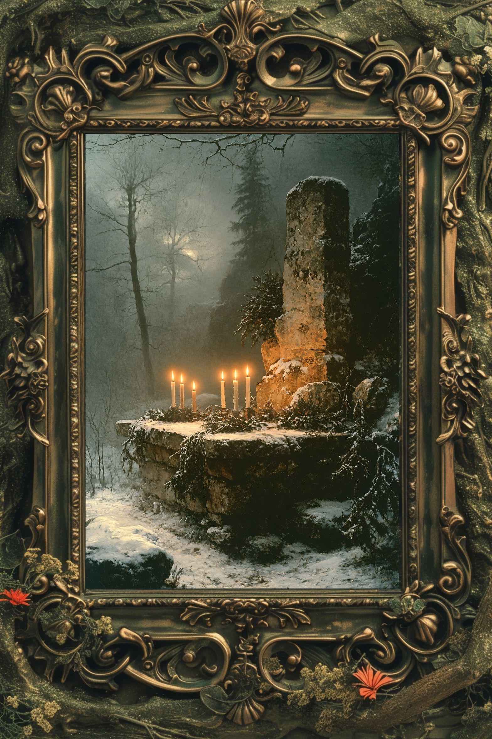 Yule Altar Art Print, Winter Solstice, Gothic Pagan Decor - Etsy