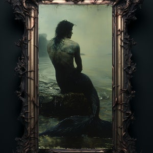 Merman Art Print, Gothic Dark High Fantasy, Aquatic Water Ocean Sea ...