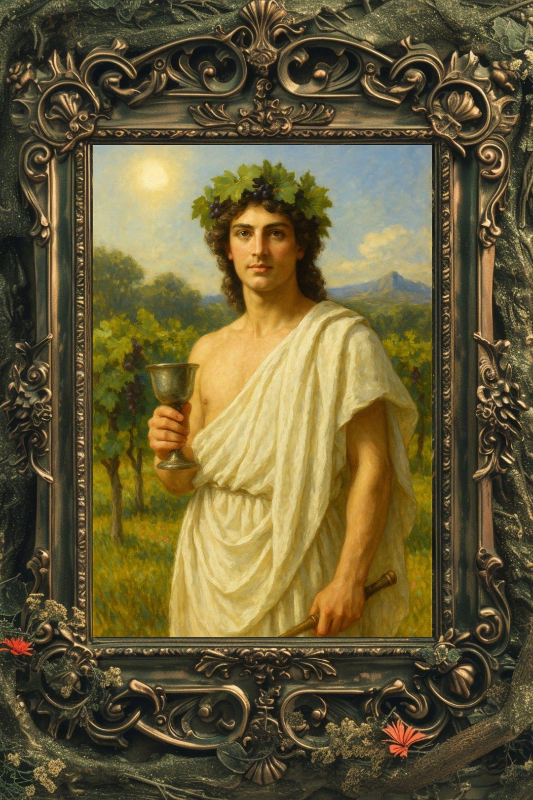 Dionysus Art Print, Greek God Wall Decor, Wine Goblet Grape Vineyard ...