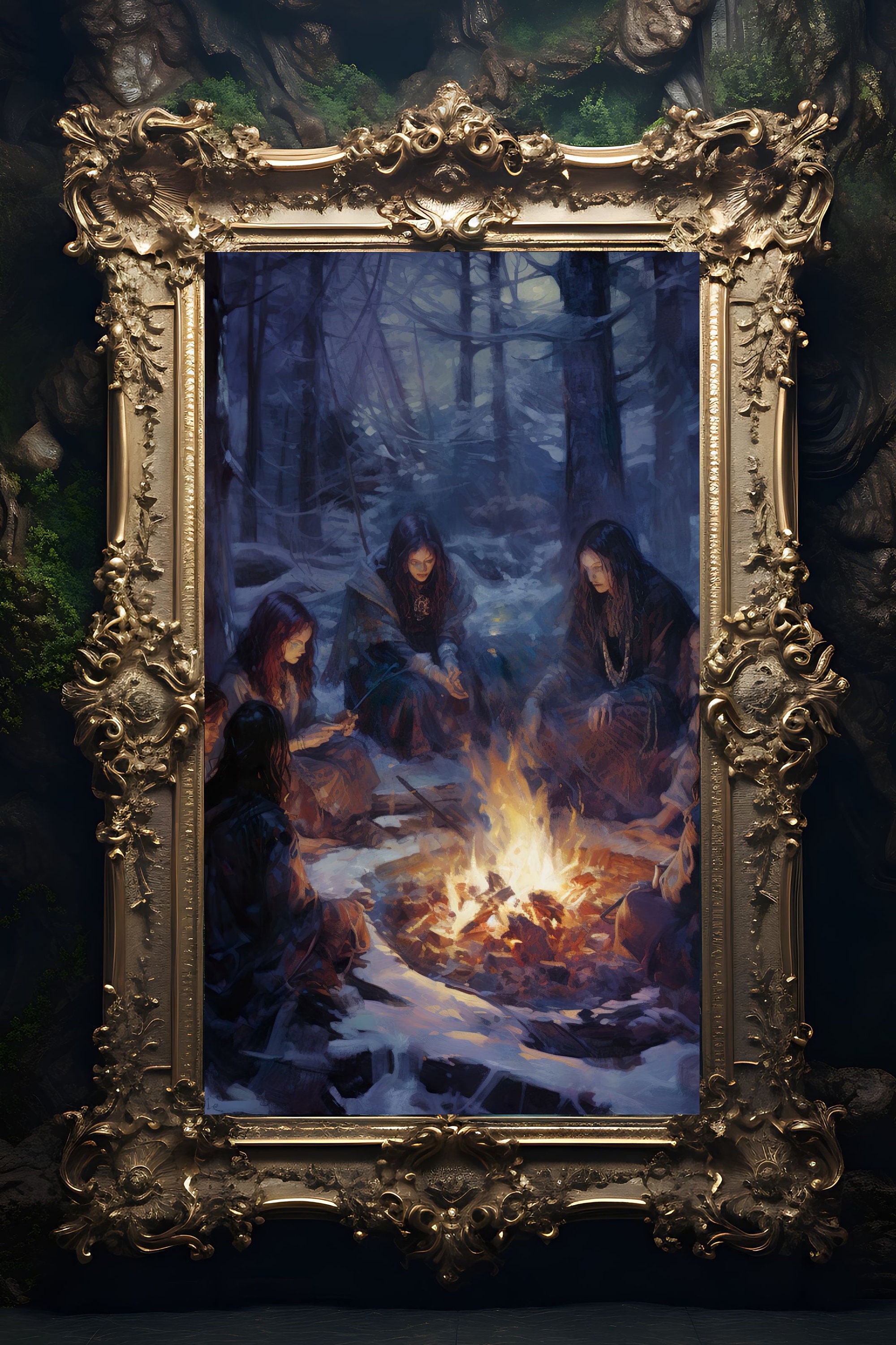 Witches at Yule Art Print Poster Home Decor Yuletide Bonfire - Etsy