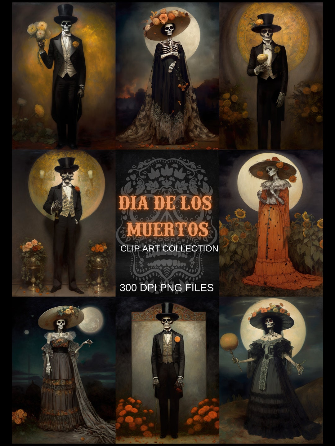 Day of the Dead Clip Art Dia De Los Muertos Collection Calavera Catrina ...