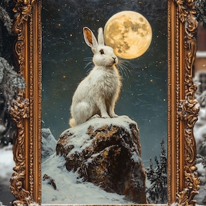 Snow Bunny Art Print, White Rabbit Hare, Winter Christmas Holiday ...