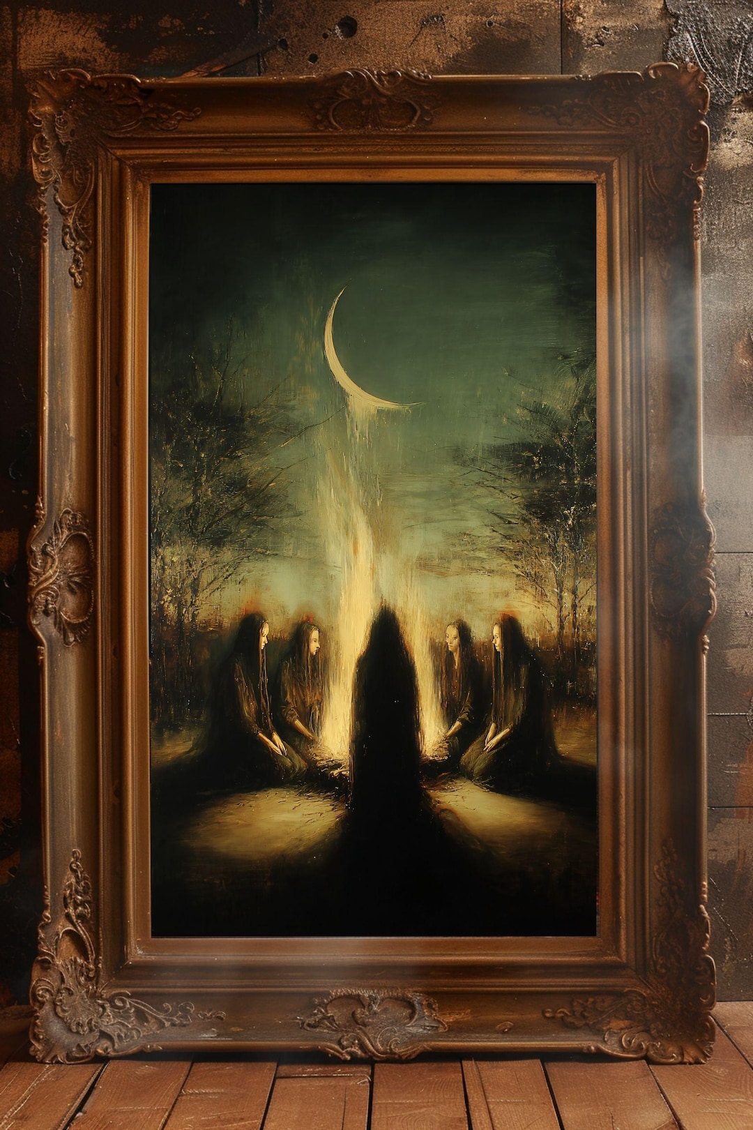 Moonlit Witch Coven Art Print: Gothic Bonfire Ritual Wall Decor - Etsy