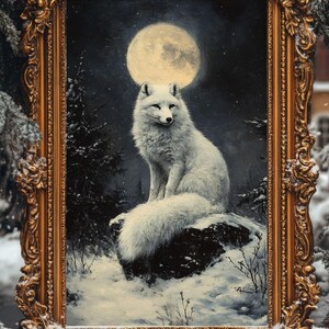 Arctic Fox Art Print: Winter Moonlight Animal Illustration - Etsy