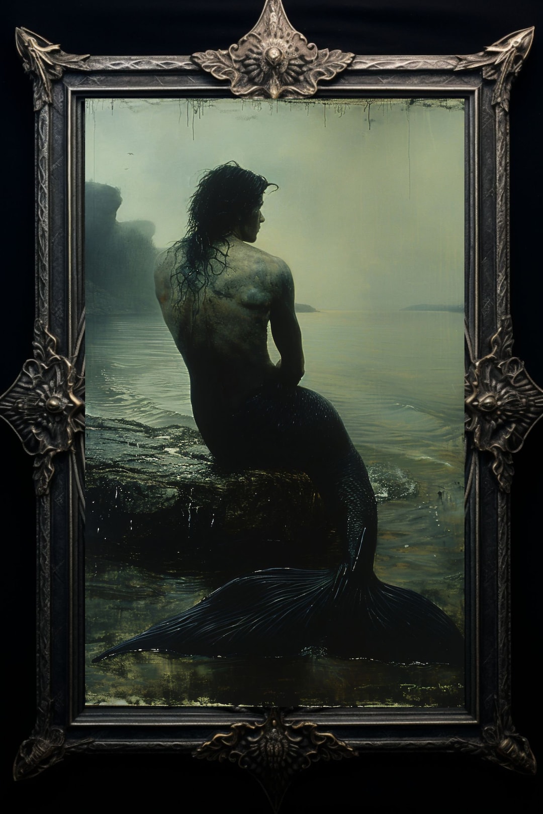 Merman Art Print, Gothic Dark High Fantasy, Aquatic Water Ocean Sea ...