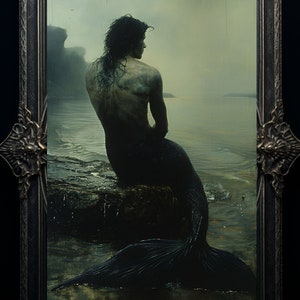 Merman Art Print, Gothic Dark High Fantasy, Aquatic Water Ocean Sea ...