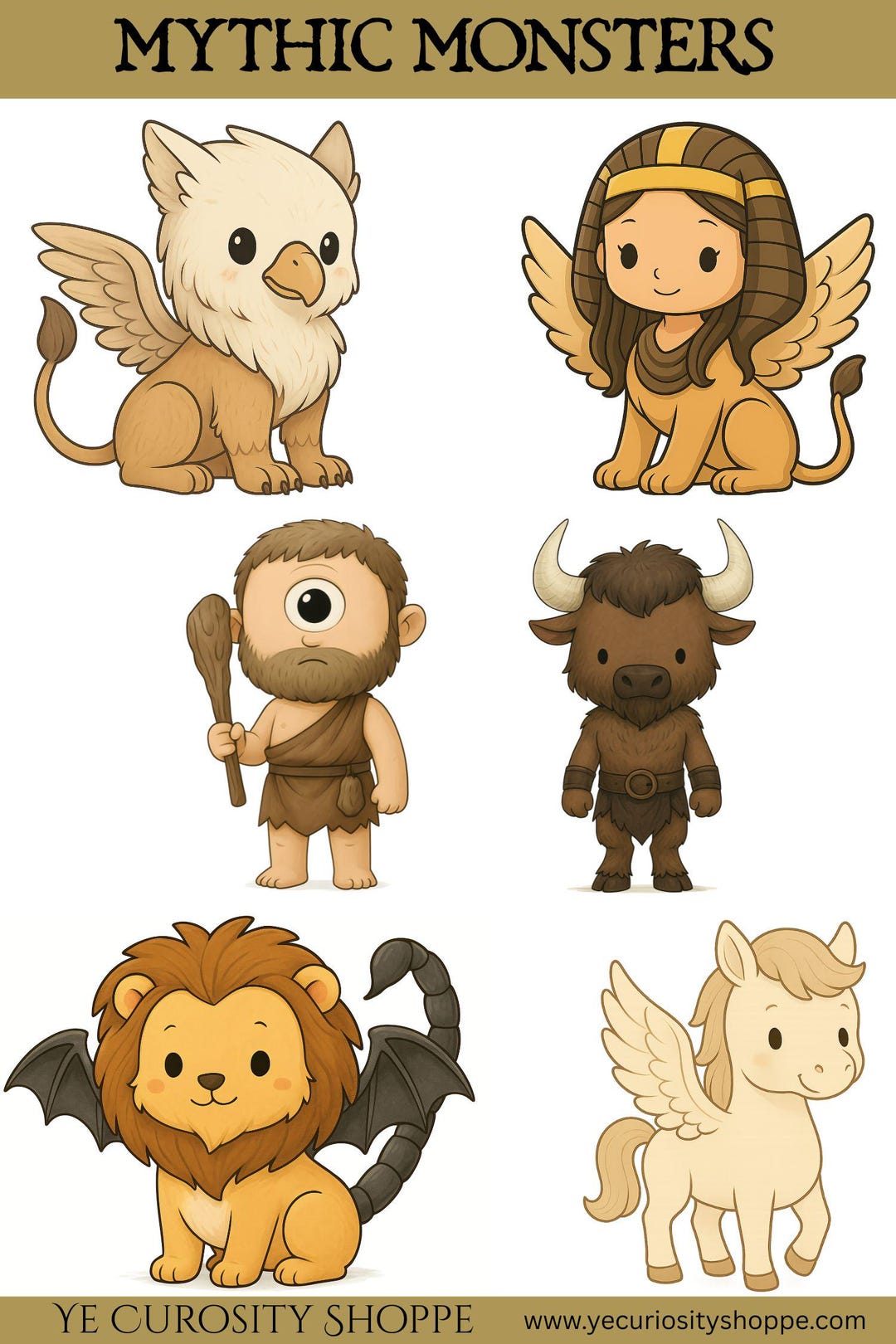 Mythic Monsters Sticker Sheet: Kawaii Chibi Mythology Creatures - Etsy
