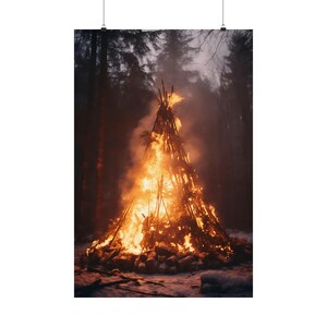 Yuletide Bonfire Art Print Poster Home Decor Yule European Old World ...