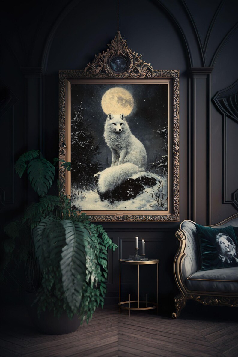 Arctic Fox Art Print: Winter Moonlight Animal Illustration - Etsy