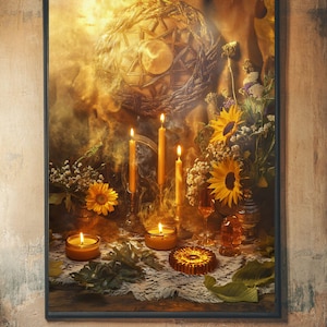 Litha Altar Art Print, Wicca Summer Solstice, Sacred Sun Ritual, Golden ...