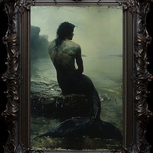 Merman Art Print, Gothic Dark High Fantasy, Aquatic Water Ocean Sea ...