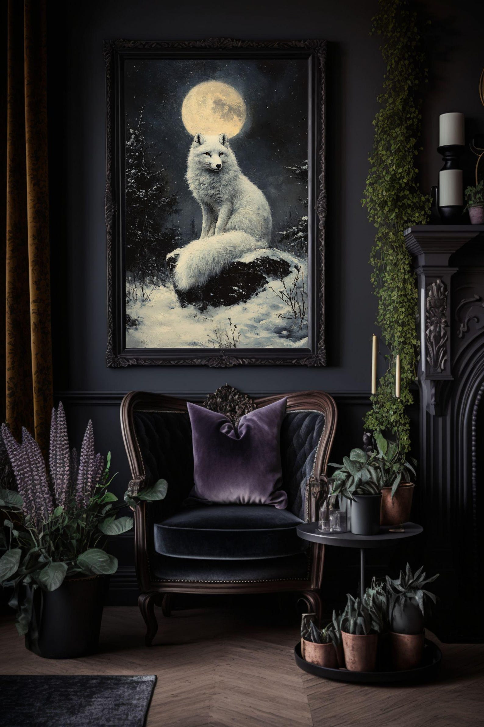 Arctic Fox Art Print: Winter Moonlight Animal Illustration - Etsy