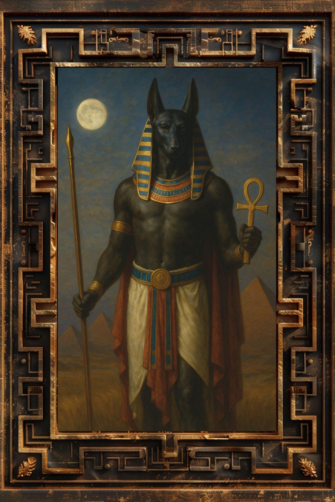 Anubis Art Print, Egyptian God Wall Decor, Desert Pyramid Scene, Occult ...