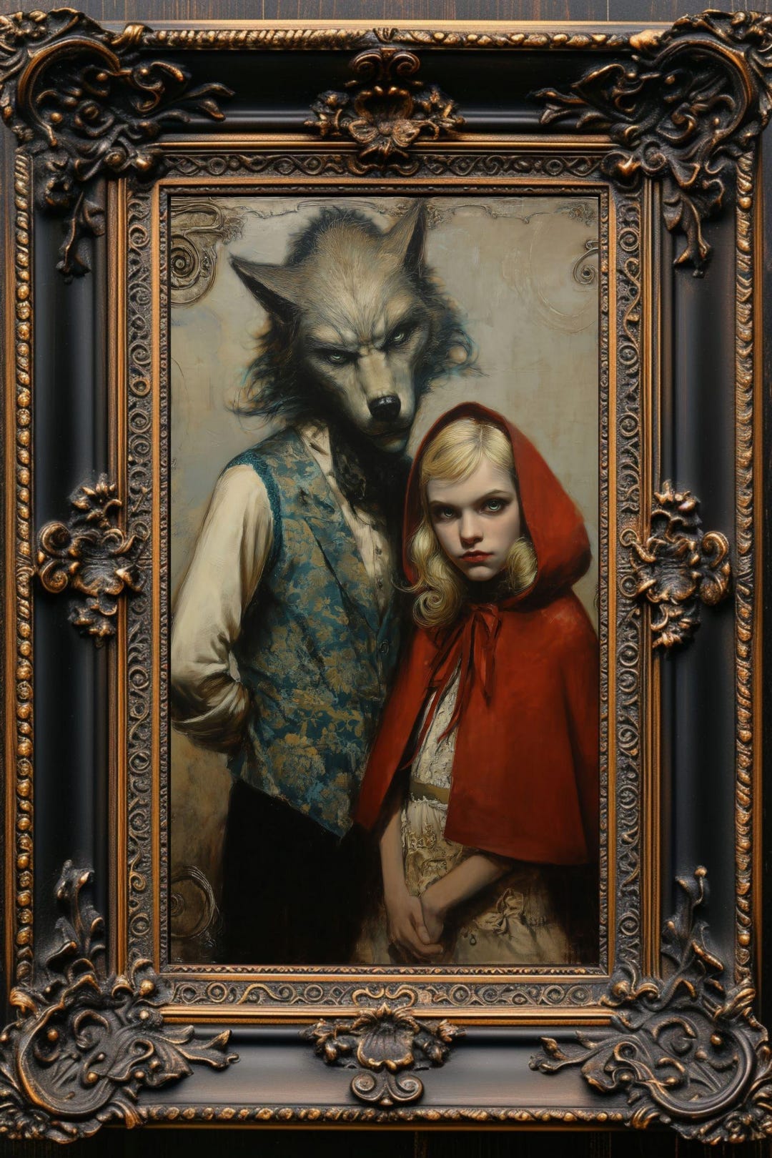 Red Riding Hood & Big Bad Wolf Art Print, Whimsical Gothic Fairytale ...