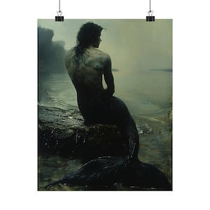 Merman Art Print, Gothic Dark High Fantasy, Aquatic Water Ocean Sea ...