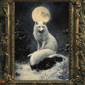 Arctic Fox Art Print: Winter Moonlight Animal Illustration - Etsy