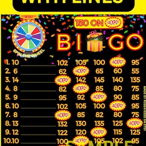SALE! Bingo Wheel 150 WTA in Each Row, 15 Line PYP Themed Bingo Board ...