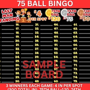 75 Ball Last Man Standing Bingo Board - Etsy