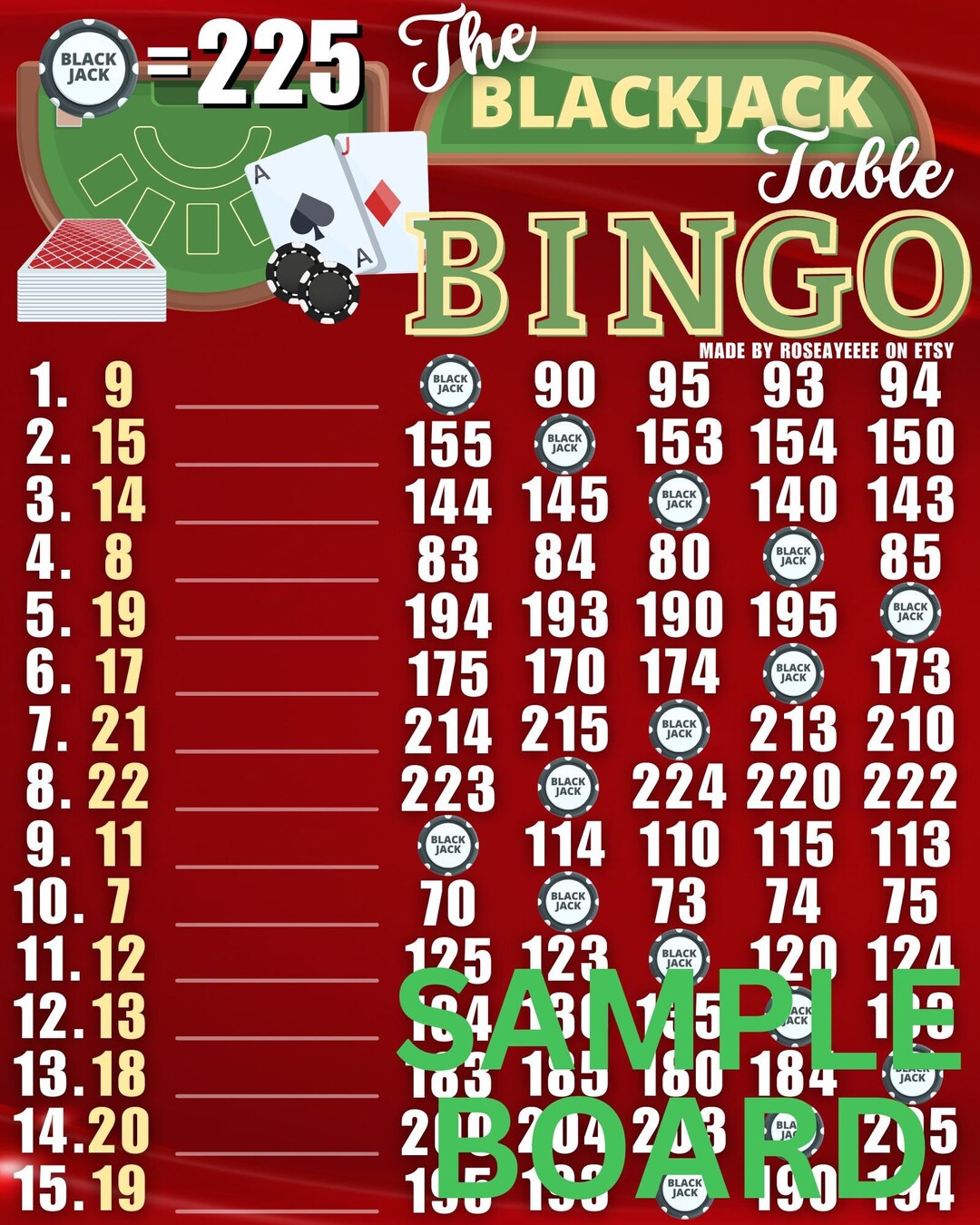 The Blackjack Table 225 WTA *2 Versions* Reg. & Pro. Board (min. 25 ...