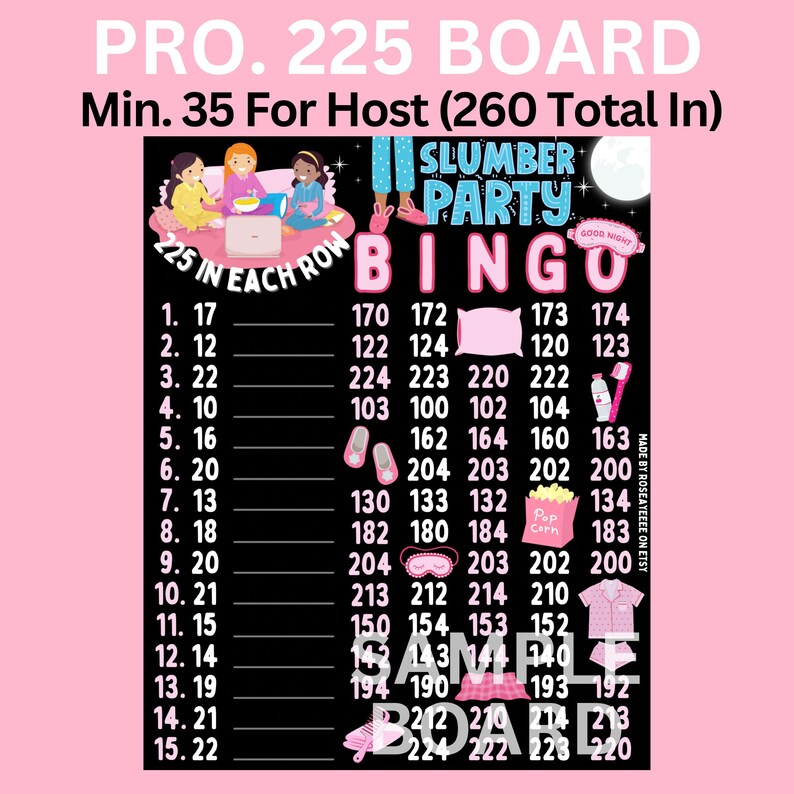 SALE! Slumber Party 200 Bingo Boards: 15 Line, WTA, PYP - Etsy