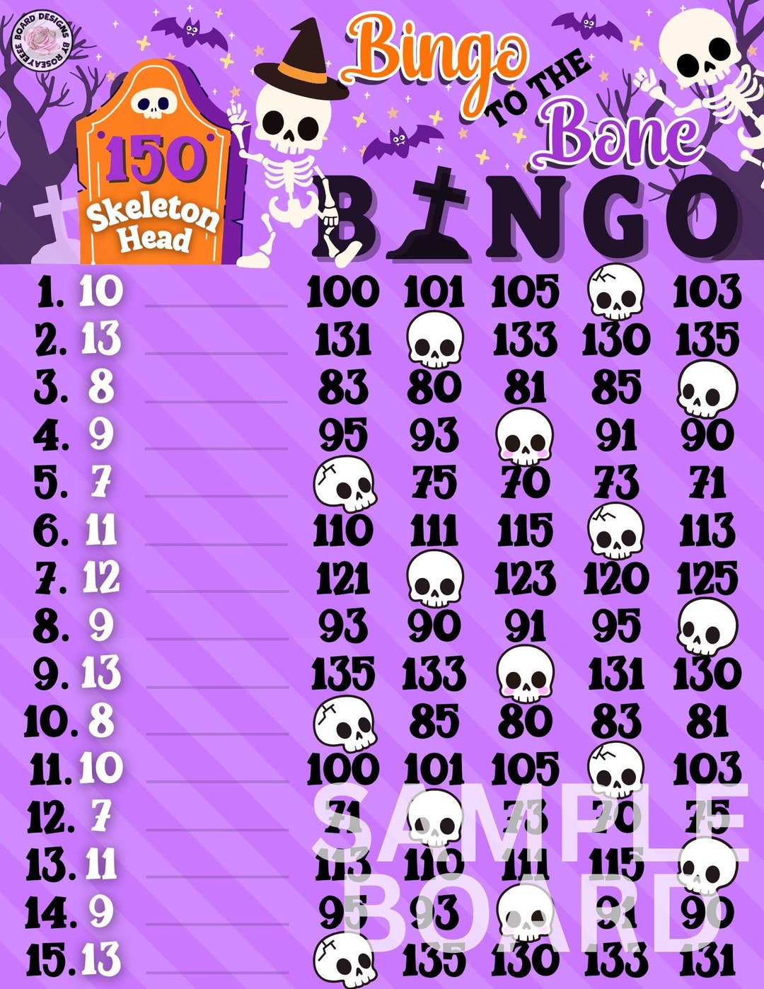 HALLOWEEN! Bingo to the Bone 150 *2 Versions* Reg. WTA & Pro. Boards, 1 ...