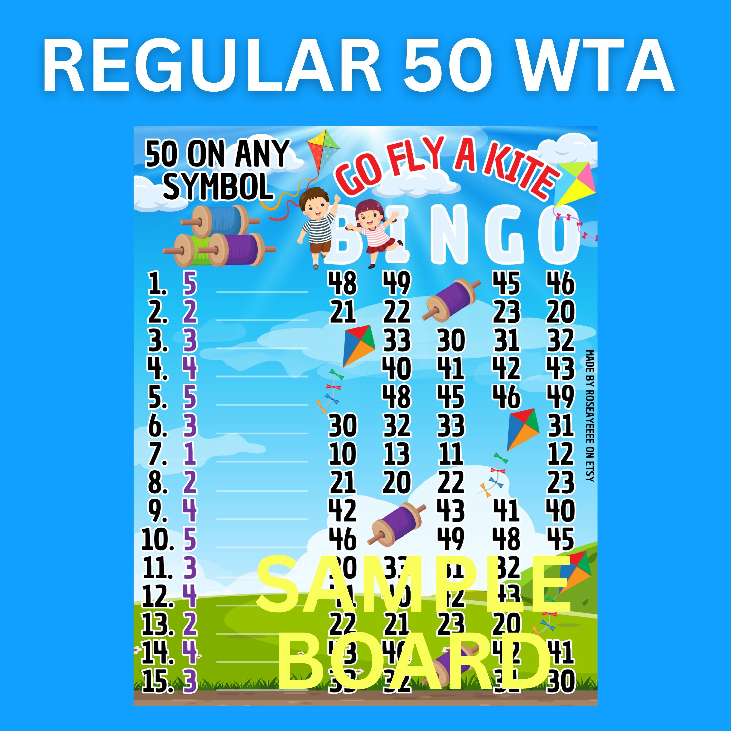 Go Fly A Kite 50 WTA 2 Versions Regular & Pro. Board min. 10, 15 Line PYP Themed Bingo Boards - Etsy