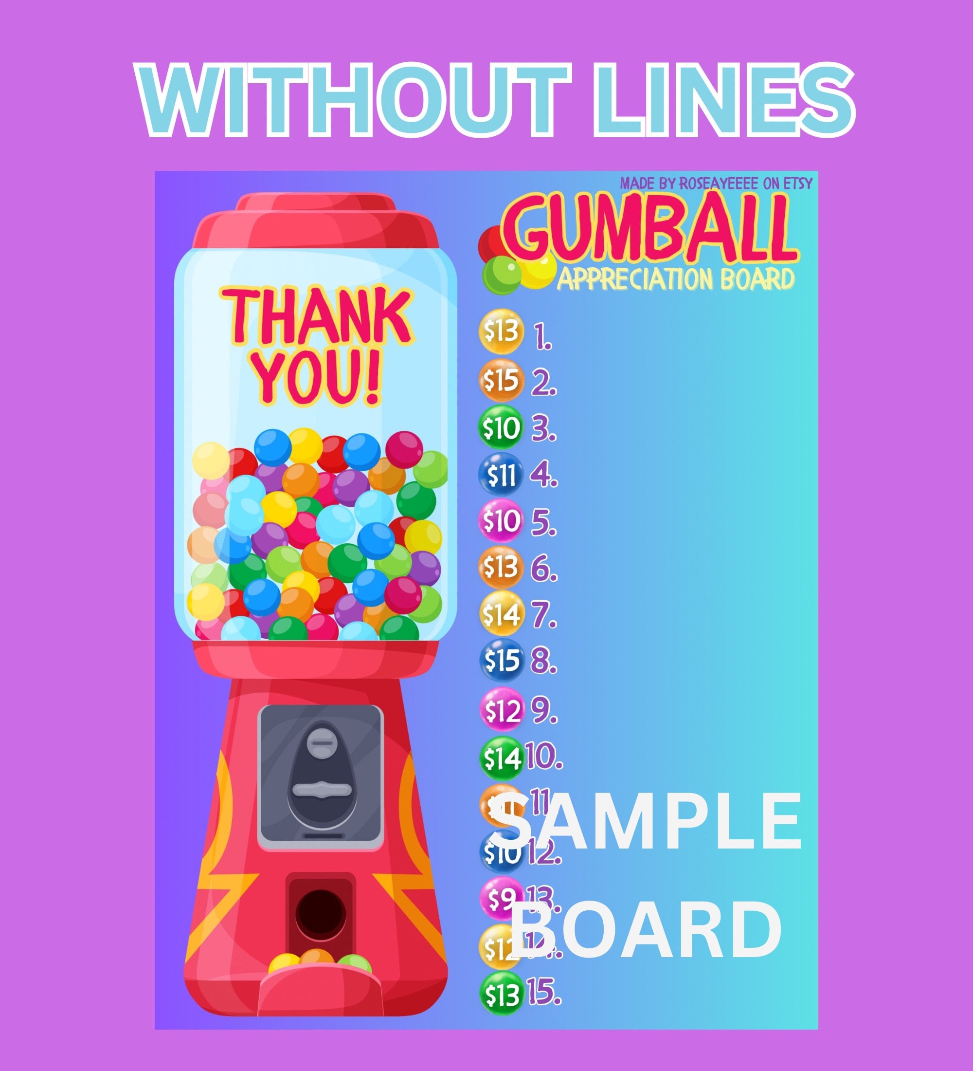 Gumball Appreciation Board up to 15 Out, With & Without Lines - Etsy