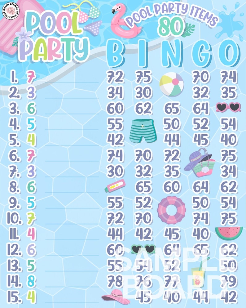 NEW: Pool Party 80 WTA & Profit Bingo Boards With Lines - Etsy