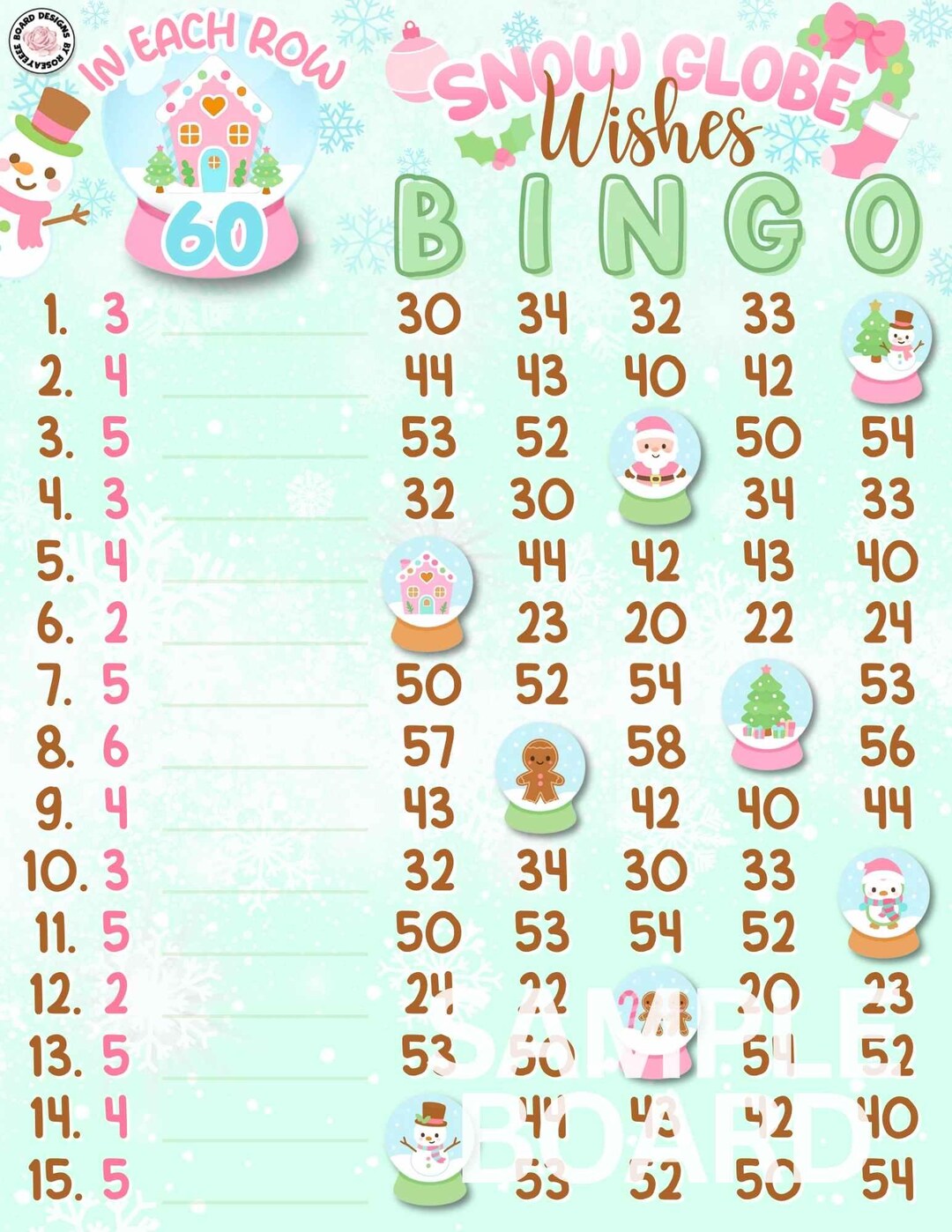 NEW: Snow Globe Wishes 60 WTA & Profit (min. 10) Bingo Boards - Etsy
