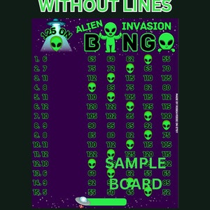 Alien Invasion 125 WTA in Each Row min. 10, 15 Line PYP Themed Bingo ...