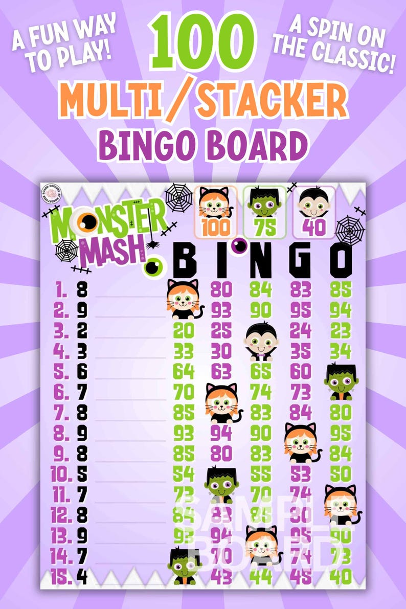 HALLOWEEN! Monster Mash 100 Multi/stacker Bingo Board - Etsy