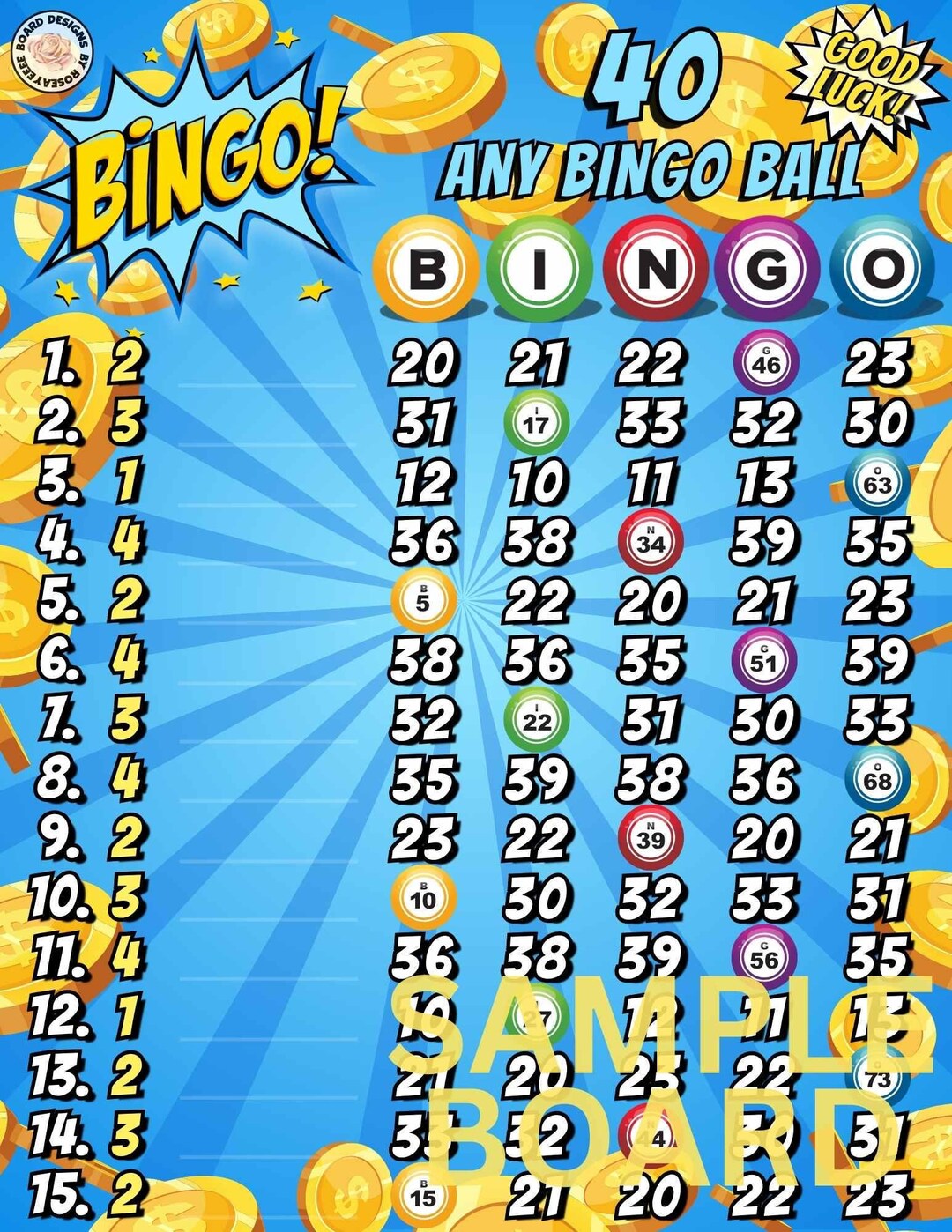 Bingo Balls 40 *2 Versions* Reg. WTA & Pro. Boards, 15 Line PYP Themed ...