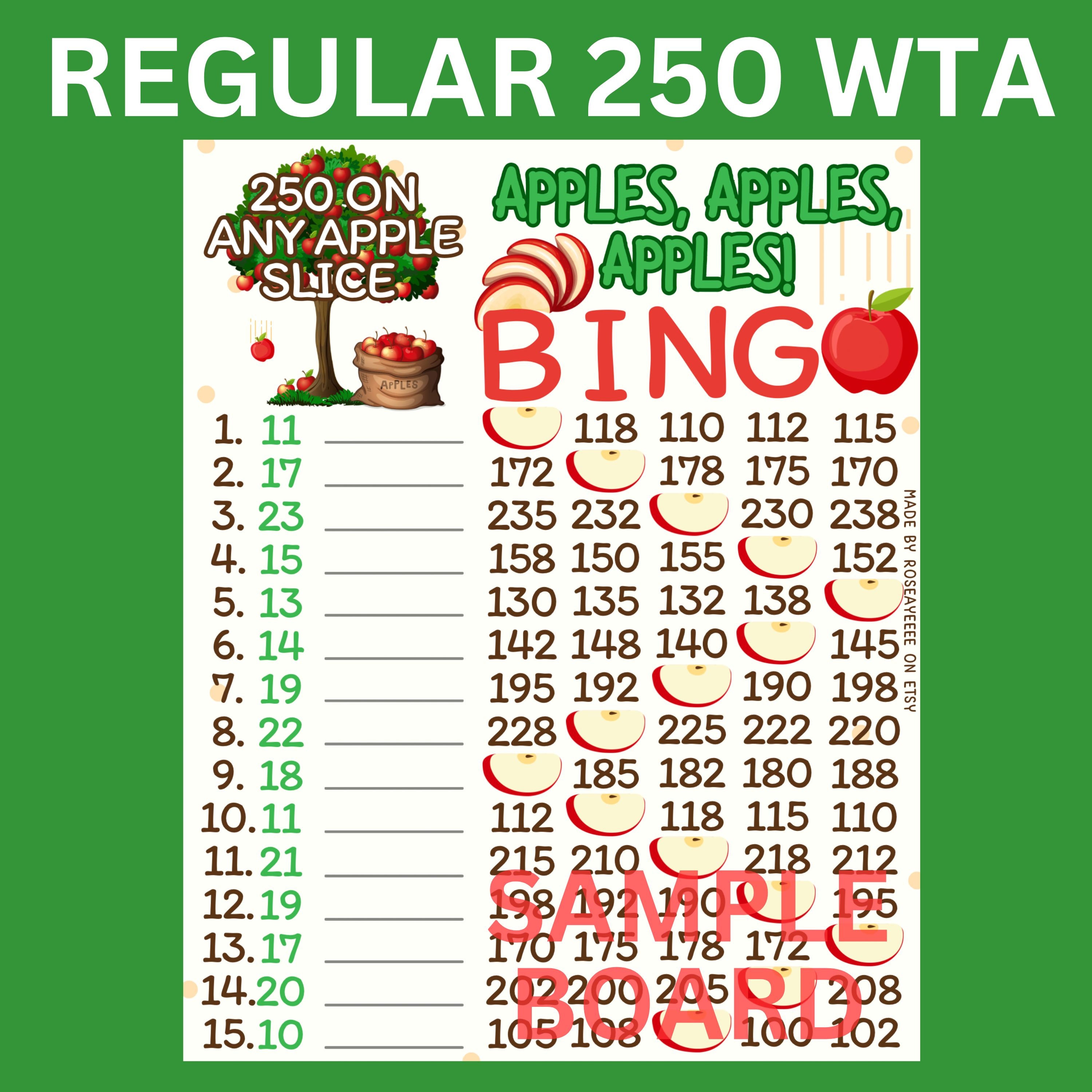 Apples, Apples, Apples! 250 WTA *2 Versions* Reg. & Pro. Board (min. 30 ...