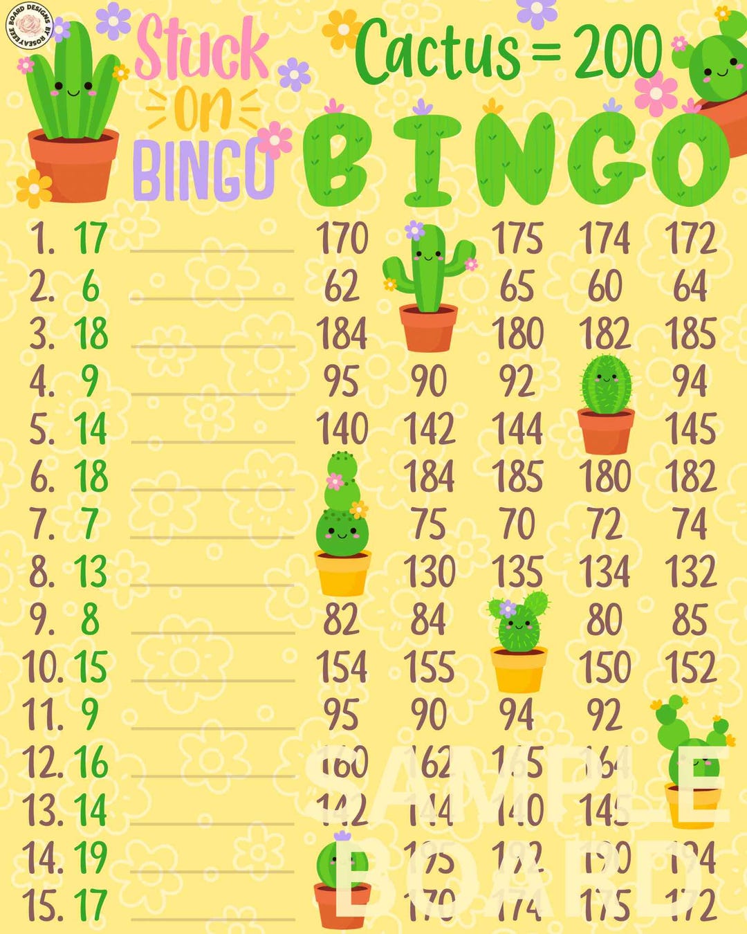 Stuck on Bingo 200 *2 Versions* Reg. WTA & Pro. Boards, 1-15 Line PYP ...