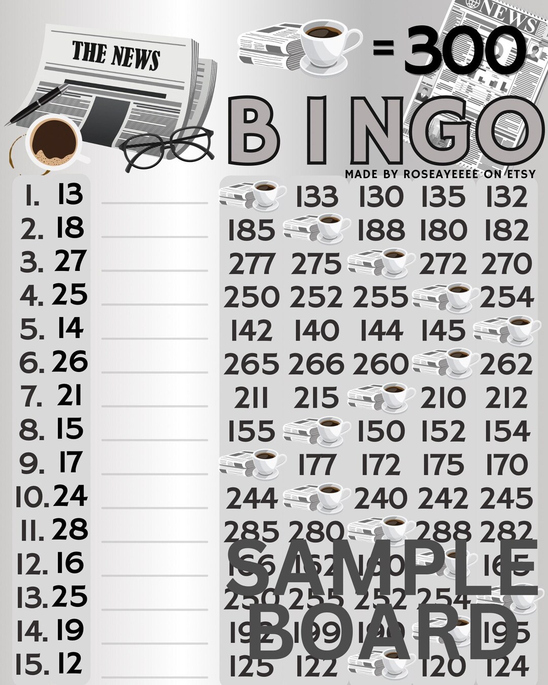 Newspaper 300 WTA & Pro. Board (min. 30), 15 Line PYP Themed Bingo ...