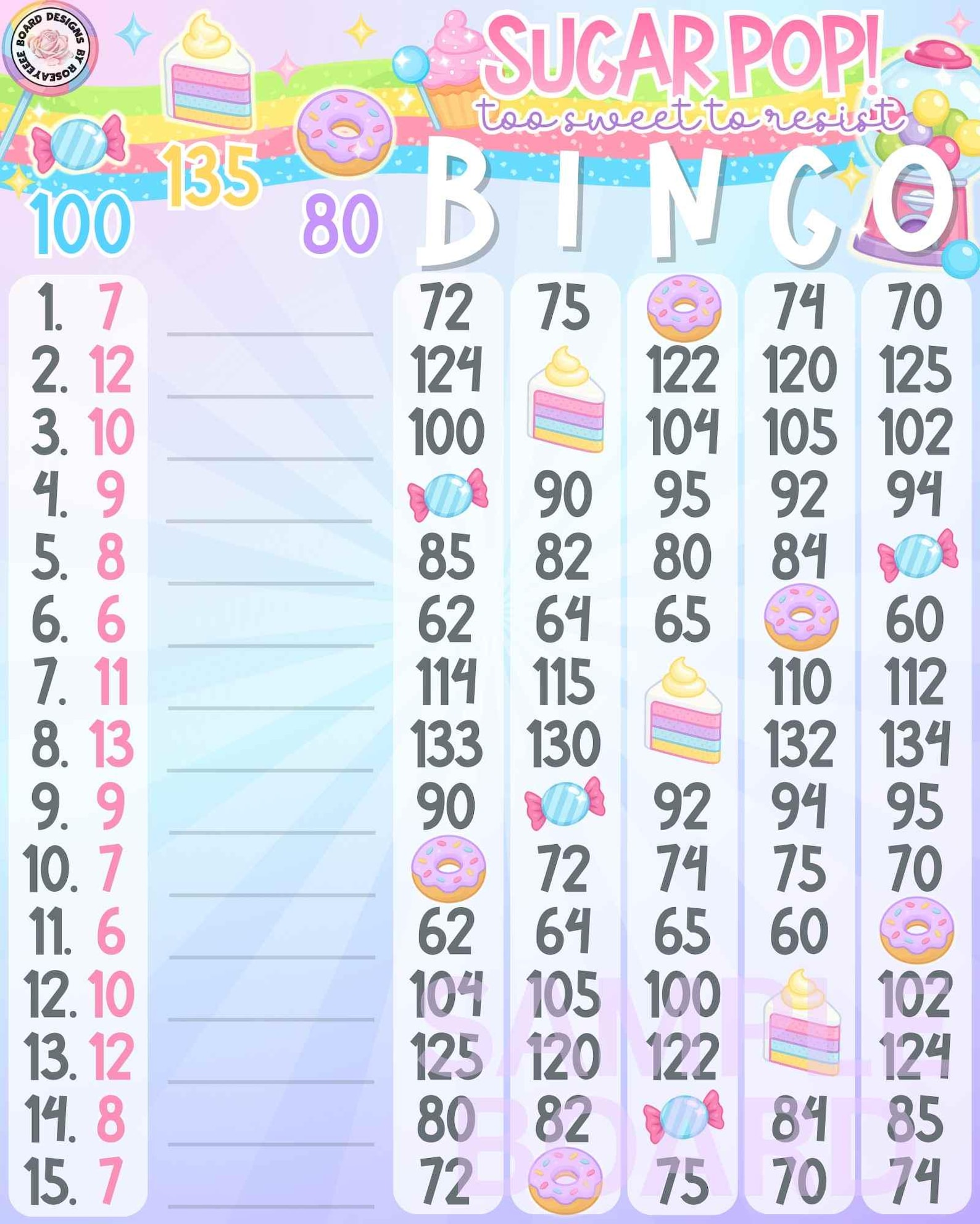 Sugar Pop! 135 Multi/stacker Bingo Board - Etsy