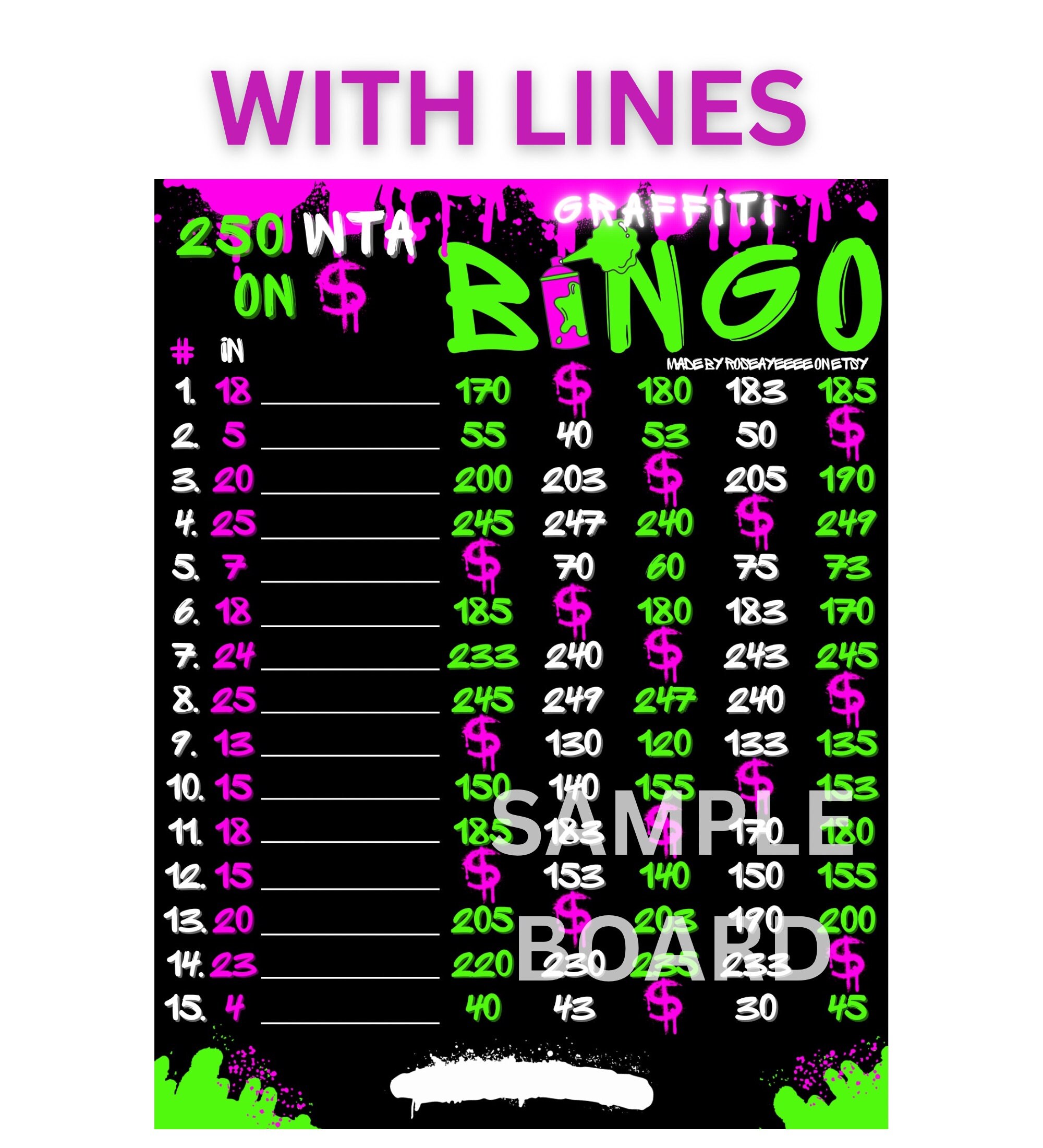Graffiti 250 WTA 15 Line PYP Themed Bingo Boards 2 Versions - Etsy