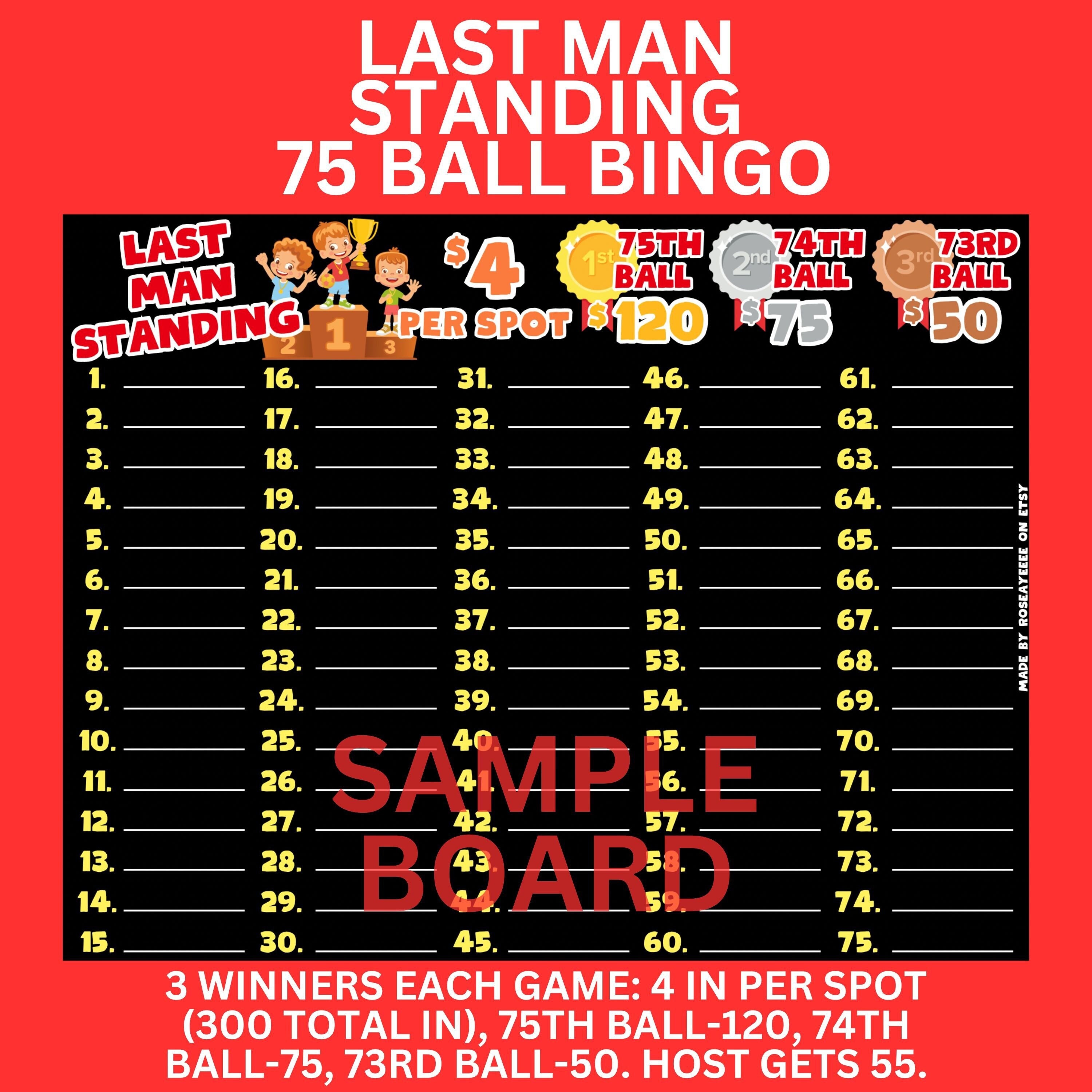 75 Ball Last Man Standing Bingo Board - Etsy