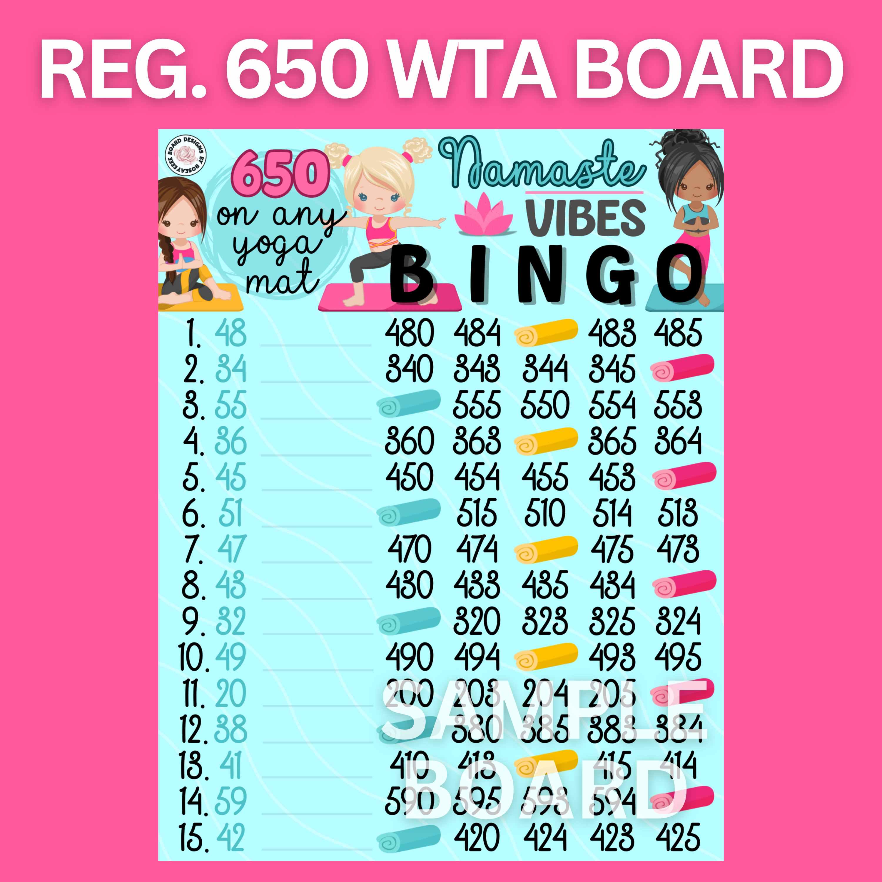 Namaste Vibes 650 *2 Versions* Reg. WTA & Pro. Boards, 15 Line Themed ...