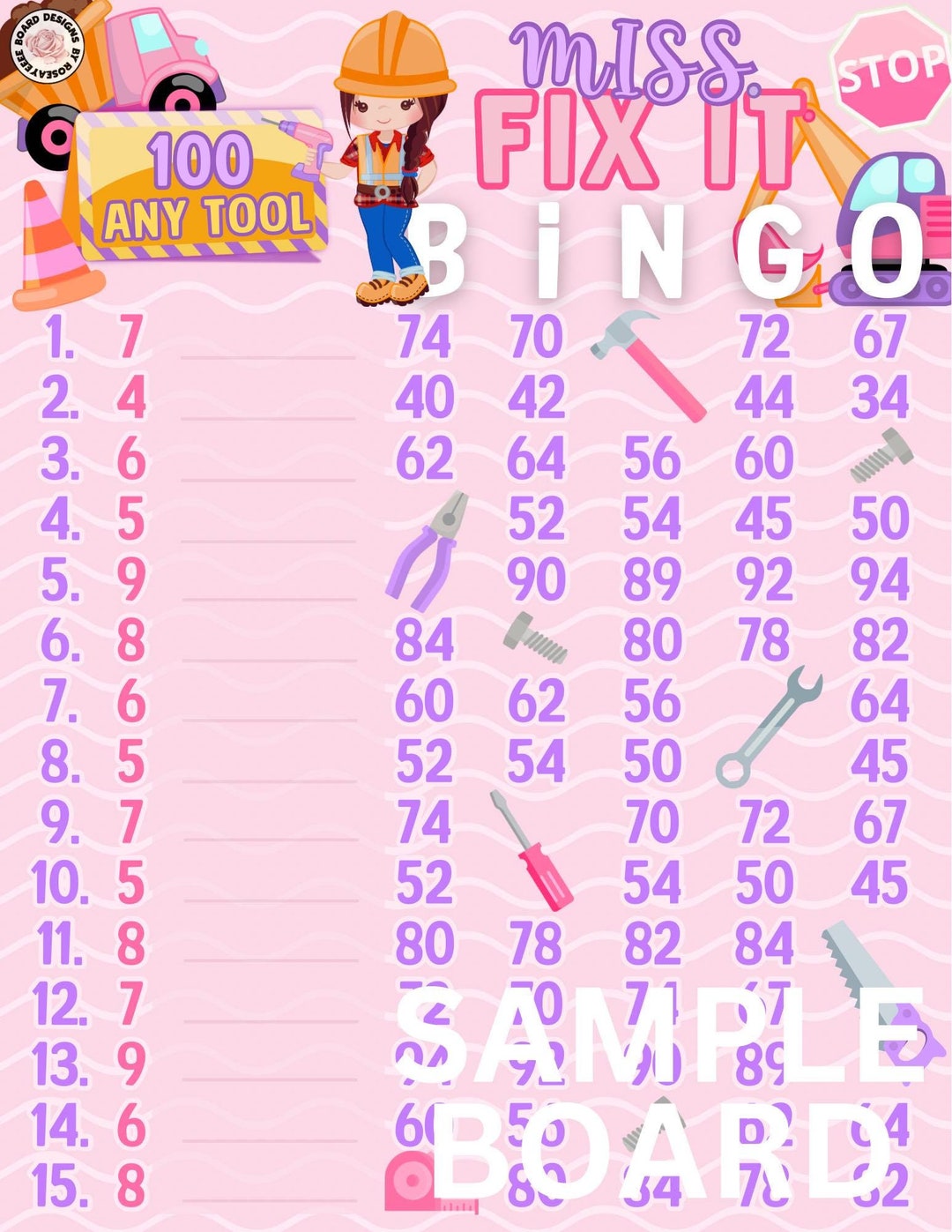 Miss. Fix It 100 *2 Versions* Reg. WTA & Pro. Boards, 15 Line Themed ...