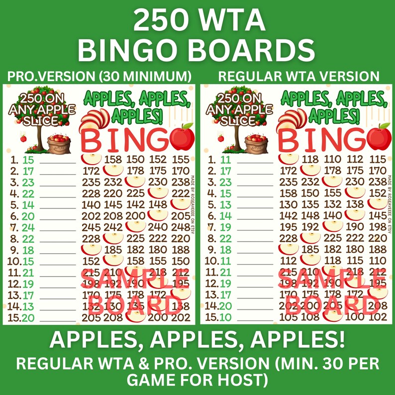 Apples, Apples, Apples! 250 WTA *2 Versions* Reg. & Pro. Board (min. 30 ...