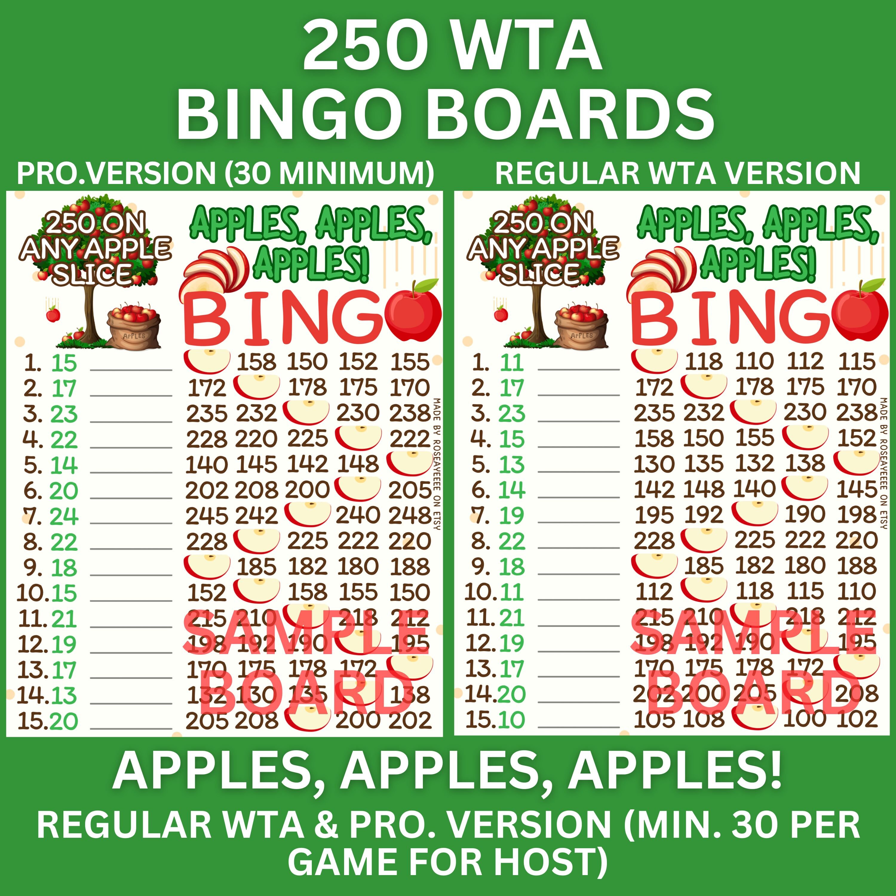 Apples, Apples, Apples! 250 WTA *2 Versions* Reg. & Pro. Board (min. 30 ...