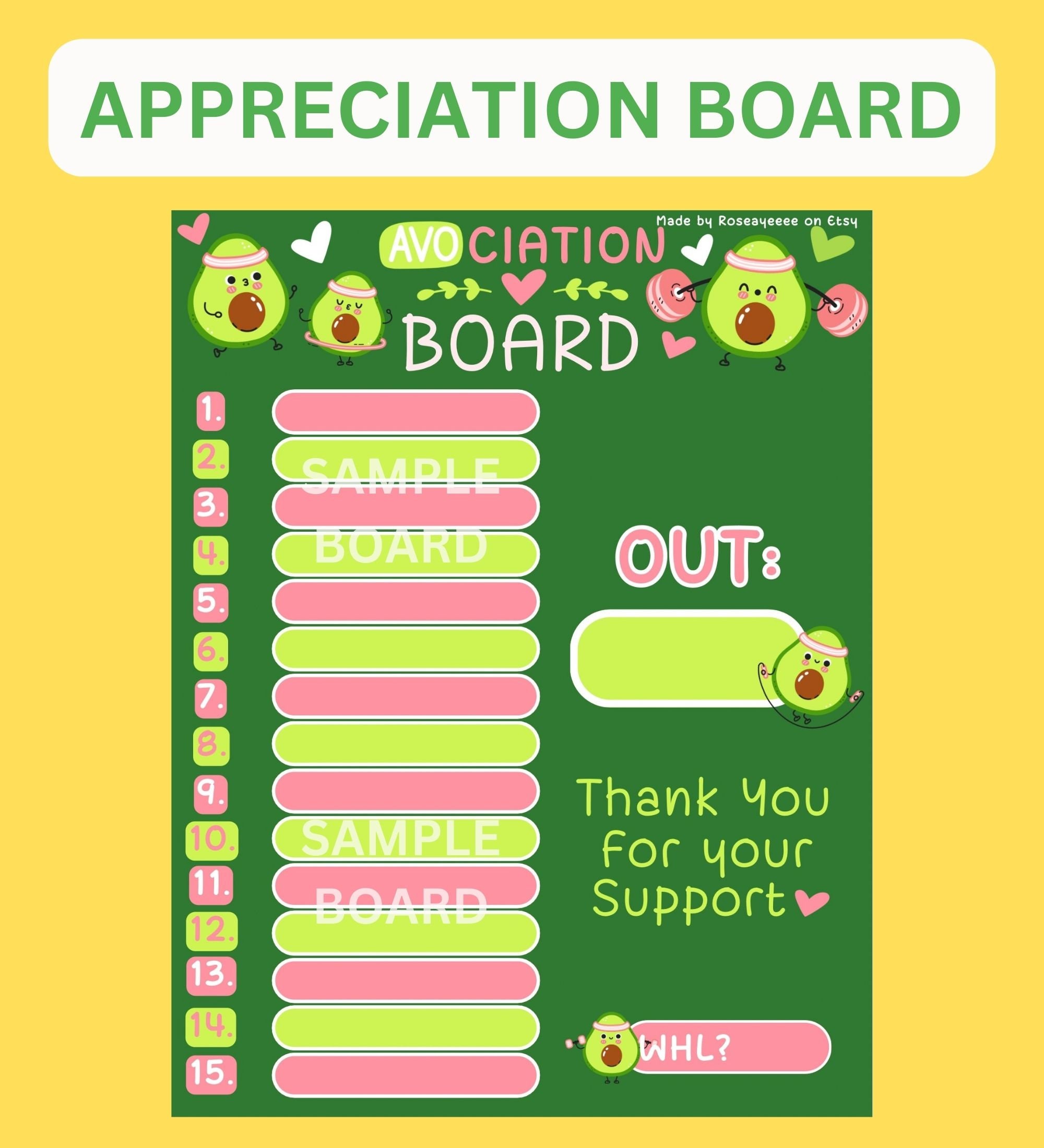 Free Appreciation Board & Avocardio 150 WTA in Each Row with/without ...
